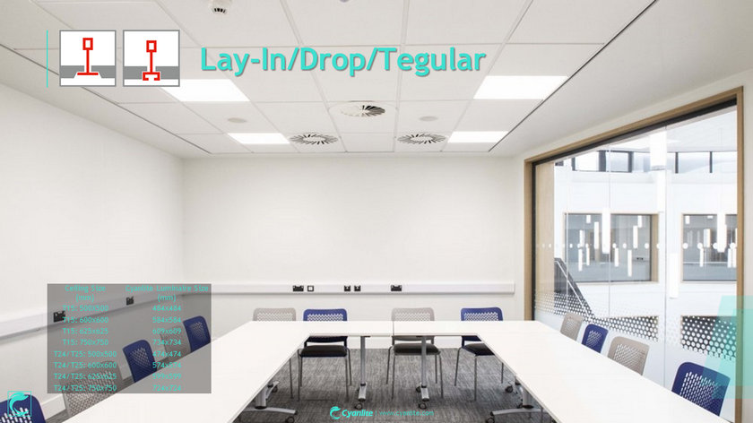 LED lighting for Lay-In (SAS130/Tegular/Alugrid/Drop) ceiling systems